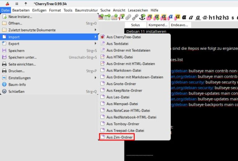 CherryTree – Gliederungseditor – Linux-Bibel
